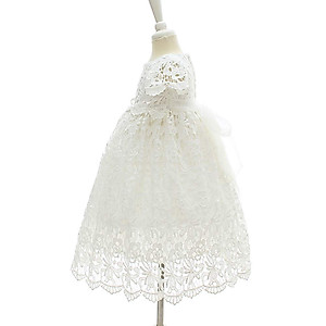 Silver Mermaid Baby Girls Baptism Dress Lace Christening Gown for Infant and Toddler(24M,Ivory White)