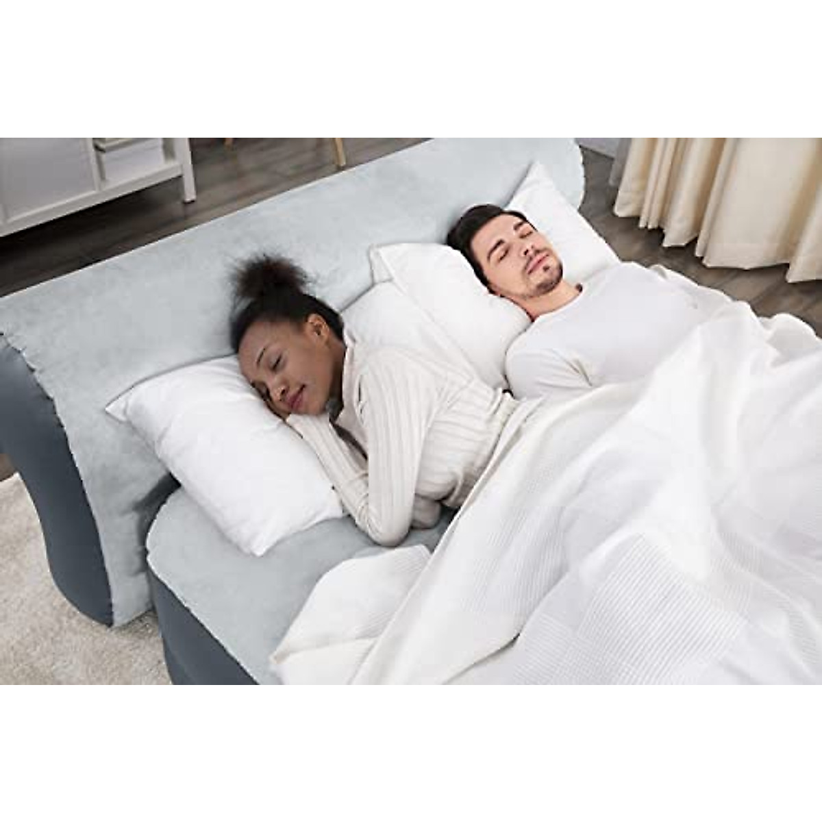 SLEEPLUX Queen Air Mattress with Headboard | Supersoft Snugable Top, Extra Durable Tough Guard | Raised Airbed with Built in Pump + USB Charger (90"x60"x29") Grey