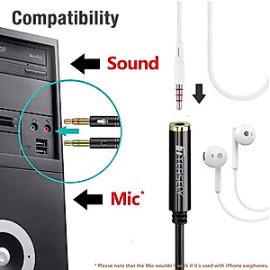 T Tersely Headphone 3.5mm Splitter Mic Cable for Computer, Headset 3.5mm Female to 2 Dual Male Microphone Audio Stereo Jack Earphones Port Connector to Gaming Speaker PC Adapter