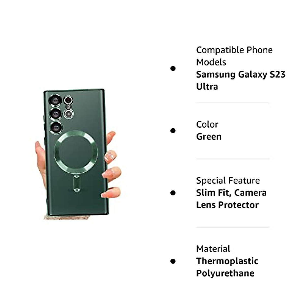 WPCase Magnetic Clear Case Designed for Samsung Galaxy S23 Ultra Green with [Camera Lens Protector & Compatible with MagSafe] Electroplated Soft TPU Shockproof Anti-Scratch Phone Case for Women Men