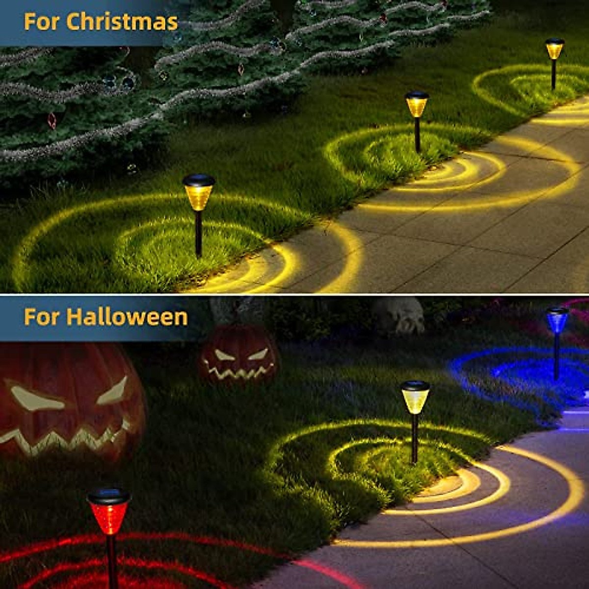 Fudosa Solar Pathway Lights, Warm/Color Changing Solar Garden Lights Outdoor Waterproof for Yard Path, Walkway, Driveway, Landscape Lighting, 4 Packs