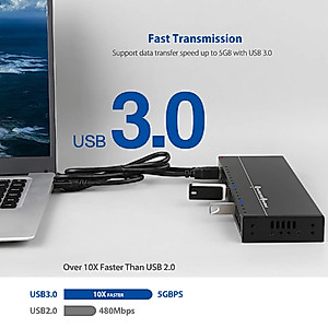 Powered USB Hub - UUSTK 16 Ports 120W USB 3.0 Data Hub - with Mounting Bracket and 12V/10A Power Adapter USB Hub 3.0 Splitter for Laptop, PC, Computer