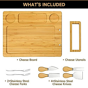 Bamboo Charcuterie Cheese Board Set - Serving Meat Cheese Platter, Charcuterie Board Set with 4 Stainless Steel Cheese Knife, Ideal for Parties, Wedding, Housewarming