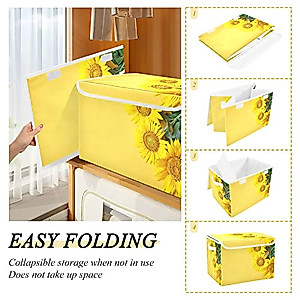 innewgogo Sunflowers Storage Bins with Lids for Organizing Collapsible Storage Boxes with Handles Oxford Cloth Storage Cube Box for Toys