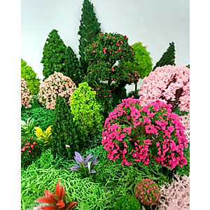 QuarenDen Mixed Model Trees, 37Pcs, Train Trees, Miniature Trees with Moss for Building Model, Natural Green Landscape, Railroad Scenery