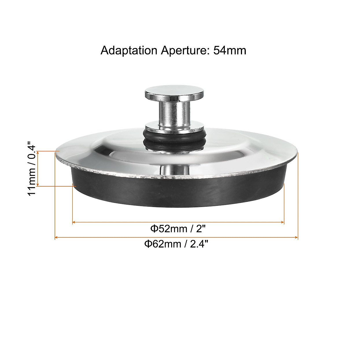 MECCANIXITY 52mm I.D. Sink Drain Cover, 2 Pack Stainless Steel Seal Plug Water Stopper with Handle for Kitchen Bathroom Bathtub, Silver Tone Black (Fit 53-54mm Mouth)