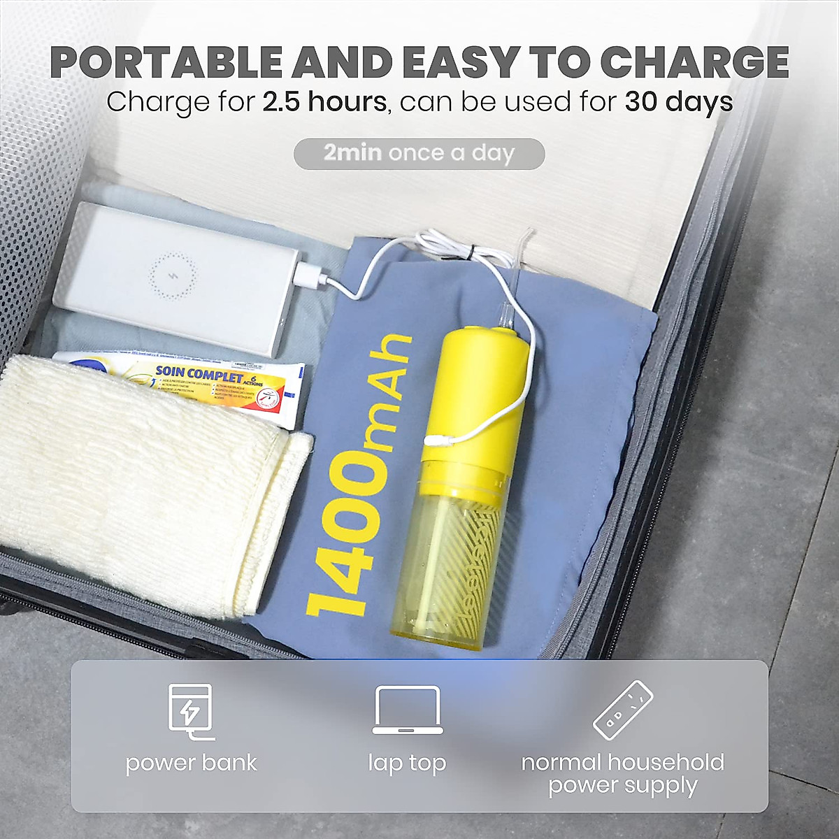 Cordless Portable Water Flosser, Nicefeel Water Pick Dental Oral Irrigator, High Capacity Battery, Easy to Use Single Button Operation for Home and Travel, IPX7 Waterproof