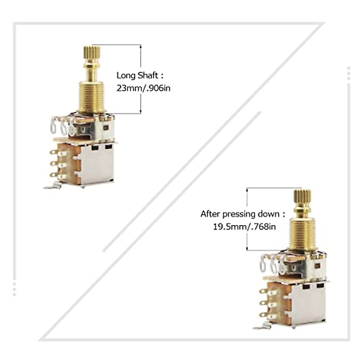 FLEOR 2pcs B500K Push Push Guitar Pots Linear Taper Potentiometers Long Copper Split Shaft