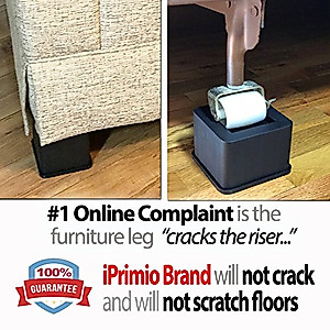 iPrimio Bed Risers Heavy Duty - Square, 3" Lift, 4pk, Up to 6800lbs - Bed Raising Blocks, Furniture Risers, Dorm Bed Risers - Safe, Sturdy Bed Lifts for College Dorm Rooms, Couches, Tables, Desk Riser