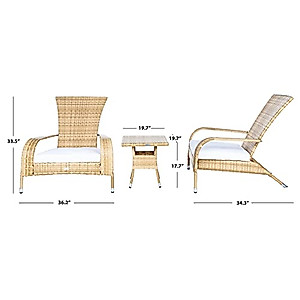 Safavieh Outdoor Collection Edna Natural/White Cushion 3-Piece Lounge Set PAT7719D