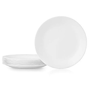 Corelle Vitrelle 8-Piece Dinner Plates Set, Triple Layer Glass and Chip Resistant, Lightweight Round Plates, Winter Frost White