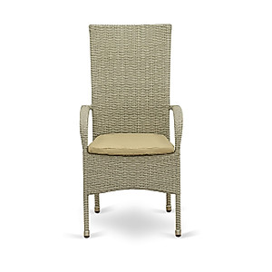 East West Furniture OSOS7-03A Oslo 7 Piece Patio Furniture Wicker Outdoor Set Consist of a Rectangle Dining Table with Glass Top and 6 Balcony Armchair with Cushion, 36x60 Inch