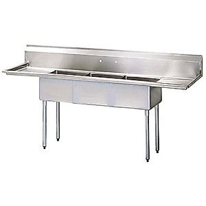 Kratos 29N-003 - Commercial NSF 3 Compartment Sink - 18"Wx18"Lx12"H Bowl Size - (2) 18" Drain Boards