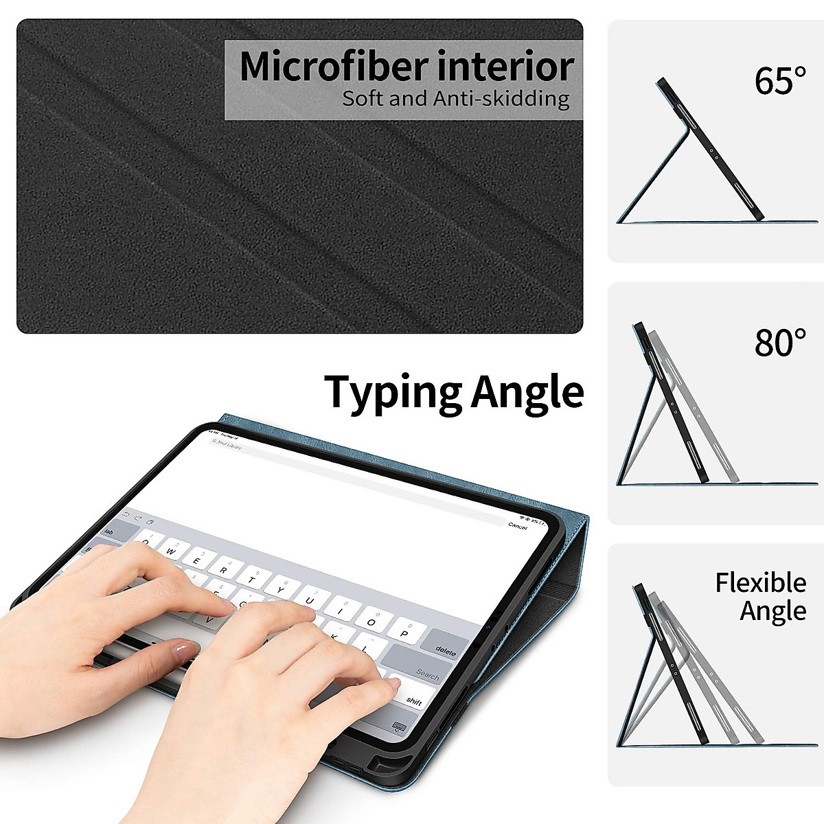 HOLIMET iPad Pro 12.9 Case 6th/5th/4th/3rd Generation Case New 2022 2021 2020 2018 with Pencil Holder Pocket Strap Folio Stand Cover Soft TPU Back Shockproof, Auto Sleep/Wake,Vegan Leather