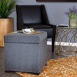 MJL Furniture Designs Tami Square Storage Ottoman, Fabric Upholstered Cube for Living Room, Bedroom or Dorm, Extra Seating Perfect for Small Spaces, 19 Inch, Grey