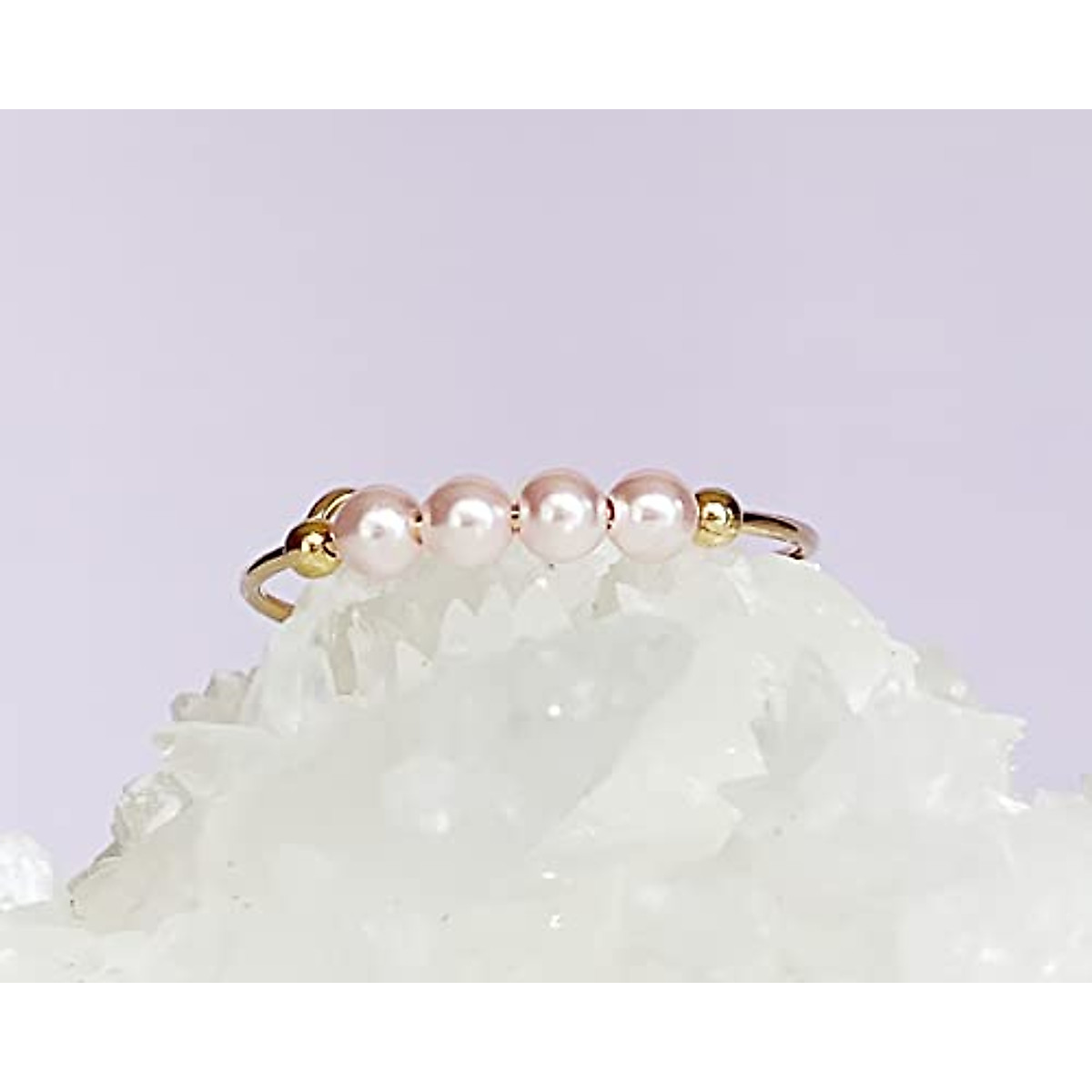 Pink Pearl Spinner Fidget Ring, Sterling Silver 14K Gold-Filled Open Wire Band, Helps Relieve Stress Anxiety Worry, Adjustable Ring, Jewelry Inspirations