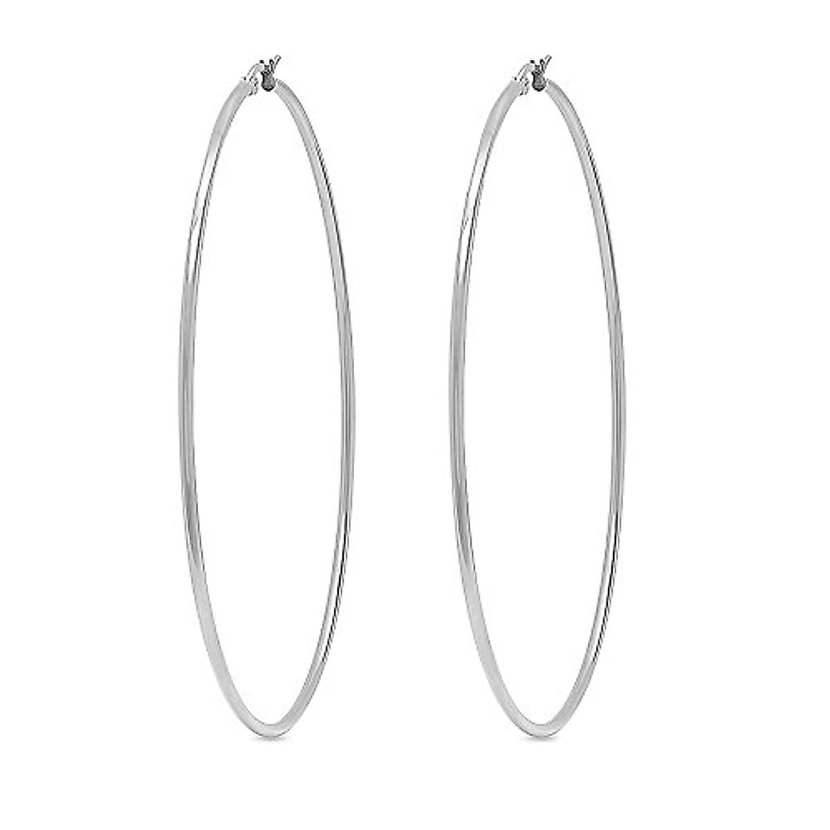 Gem Stone King 3.5 Inch Stainless Steel Silver Tone Hoop Earrings For Women