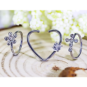 Kridzisw Nose Ring for Women 20g Star Heart Nose Ring Hoop Nose Ring Stud Straight Silver Nose Stud Pin Bone Stainless Surgical Steel Small Cute Real Nose Hoop Ring Nose Piercing Jewelry for wome Men