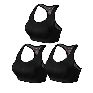 Match Racerback Sports Bras for Women – Padded Seamless Strappy Workout Tops for Yoga Gym Runing Fitness Sports Bras (1 Pack of 3(Black), Medium)