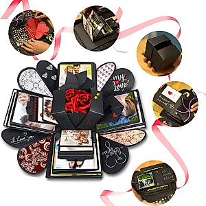 Wanateber Explosion Box DIY Gift - Love Memory, Scrapbook, Photo Box for Birthday Gift, Anniversary,Wedding or Valentine's Day Surprise Box (Black)