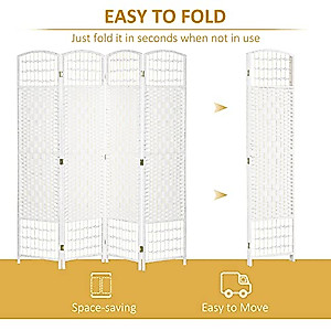 HOMCOM 4 Panel Room Divider, Folding Privacy Screen, 5.6' Room Separator, Wave Fiber Freestanding Partition Wall Divider for Rooms, Home, Office, White