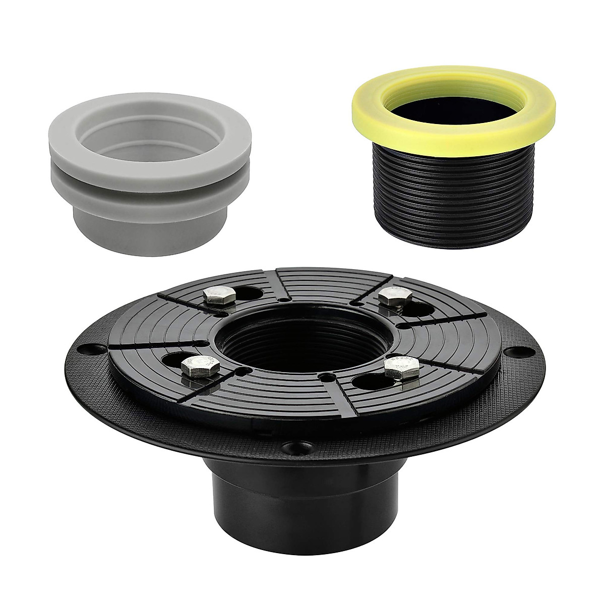 Orhemus 2 inch Shower Drain Base Flange Kit with Rubber Coupler Gasket, Threaded Adjustable Ring Adaptor for No Hub Square Linear Floor Drain Installation