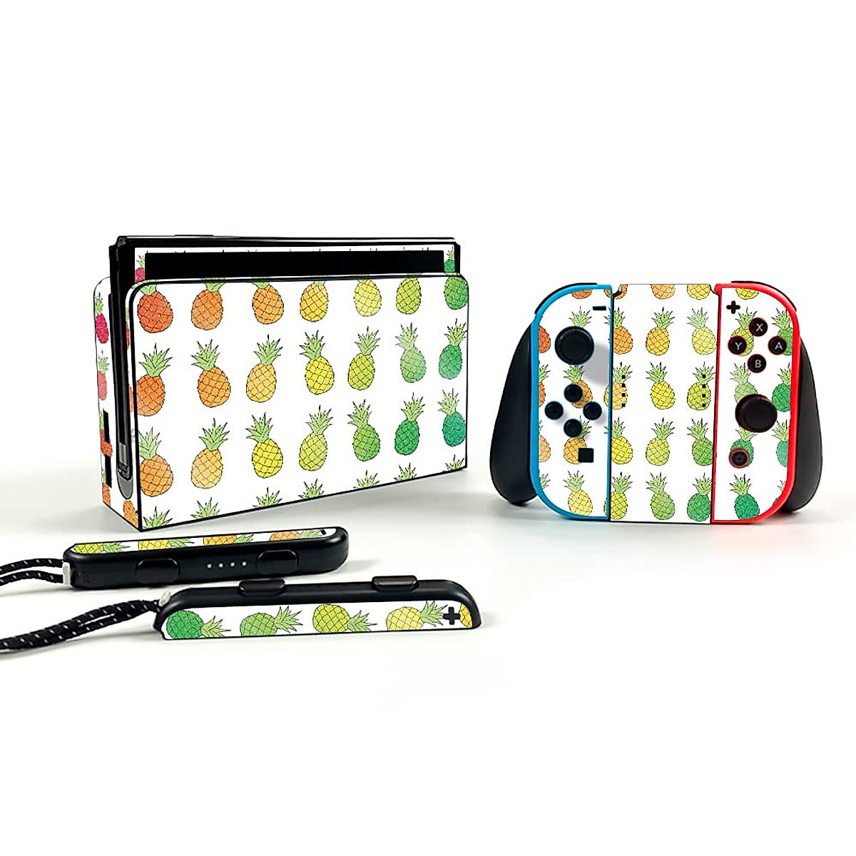 MightySkins Glossy Glitter Skin Compatible with Nintendo Switch OLED - Rainbow Pineapples | Protective Durable High-Gloss Glitter Finish | Easy to Apply and Change Styles | Made in The USA