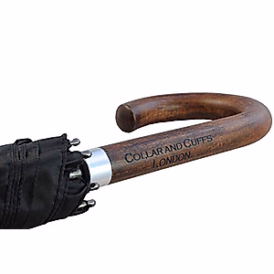 COLLAR AND CUFFS LONDON - Windproof EXTRA STRONG - StormDefender City Umbrella - Vented Double Canopy - Auto - Reinforced Frame with Fiberglass - Solid Wood Hook Handle - Black