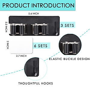 LINCAN Broom Holder Wall Mount, SUS304 Stainless Steel Mop Organizer, Heavy Duty Mop Broom Hanger with Hooks, Self Adhesive Storage Rack for Laundry Kitchen Garage Garden Storage, 3PCS