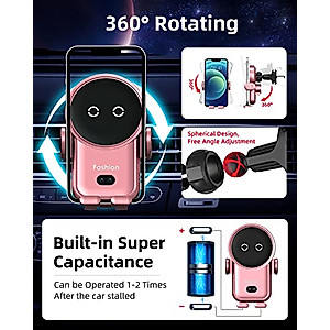Wireless Car Charger iPhone with Vent Clip,15W Fast Charging Kharly Car Phone Charger Holder,Smart Sensor Auto-Clamping Fashion Phone Holder Mount for Car for iPhone 14 Pro/13 Samsung etc