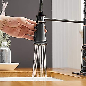 BWE Oil Rubbed Bronze Deck Mount Kitchen Faucet with Spray, Sweep, and Stream Modes