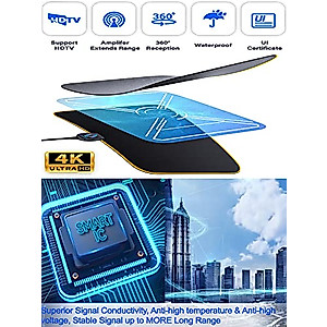 4K Amplified HD Digital TV Antenna Long 1000 Miles Range RUPA TV Antenna Indoor Support 4K 1080p Fire tv Stick and All Older TV's Indoor Smart Switch Amplifier Signal Booster with Coax HDTV Cable 16ft