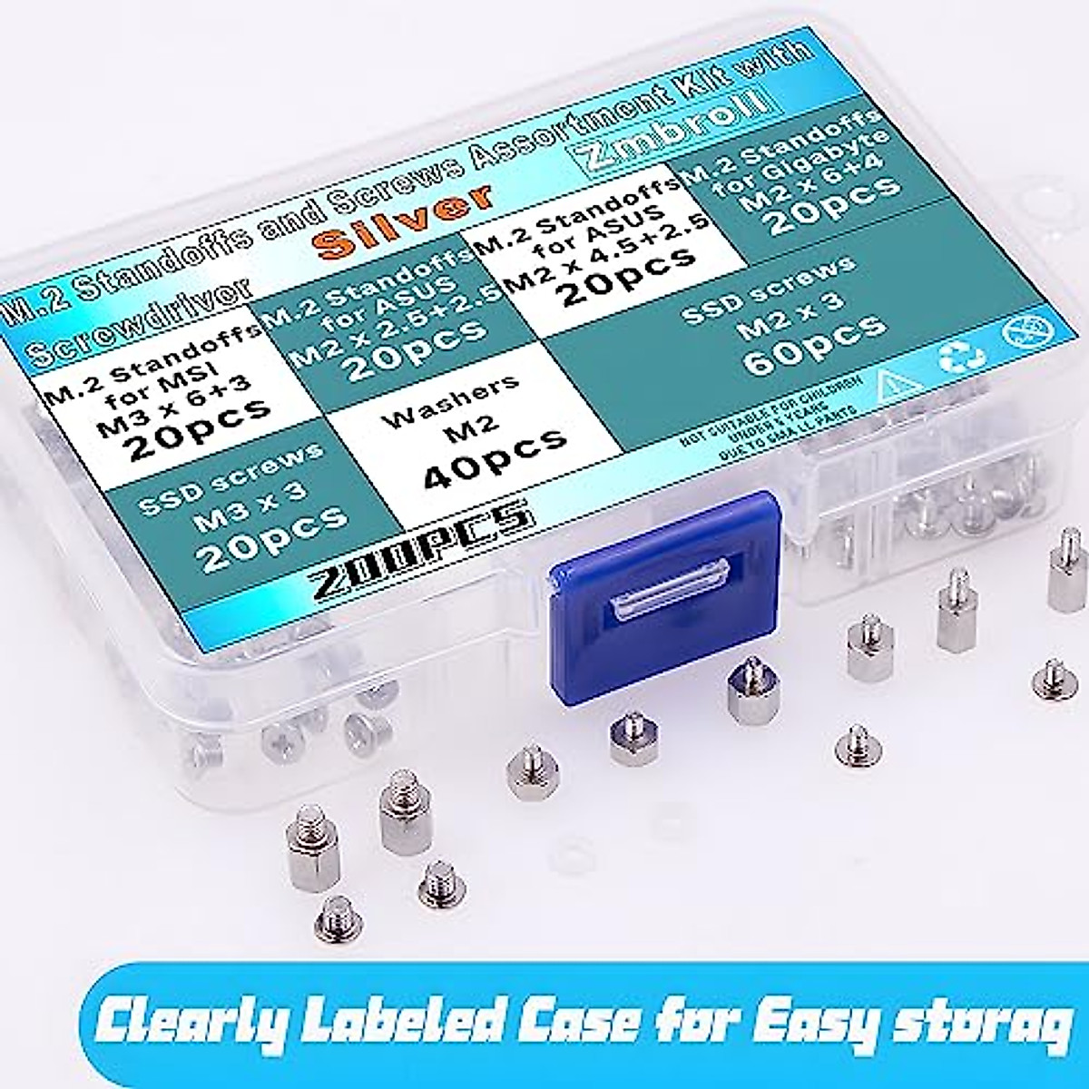 Zmbroll 200Pcs M.2 SSD Mounting Screws Silver Laptop Screws m.2 Standoff and Screw M2 Motherboard Standoffs Notebook Computer Screw Set with Screwdriver for Asus Gigabyte MSI Motherboards
