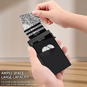 ZALVEX Pop Up Wallet, Slim Card Holder Wallet for Men, Minimalist RFID Blocking Mondern Credit Card Wallet with Money Pocket Mini Metal Case (Classic Black)