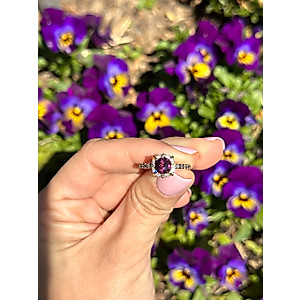 LE VIAN 2/5 Carat Diamond and 0.90 Carat Cushion Cut Garnet Halo Ring for Women in 14k Yellow Gold (Brown/H-I, SI1-SI2 / VS2-SI1, cttw) Promise Anniversary Ring Size 7.25