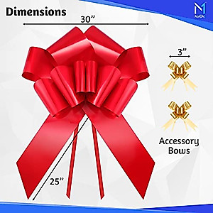Mata1 Giant Car Bow (Red, 30 inch) Big Gift Wrapping Bow for Large Gift Decoration, Giant Indoor/Outdoor Bow with 2 Ribbon Tails and 2 Suction Cups (No Magnets that Scratch)