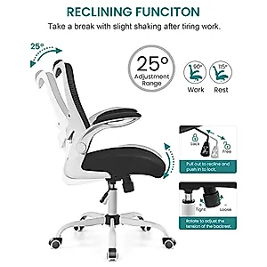 MUXX.STIL Office Chair, Ergonomic Desk Chair with Adjustable Lumbar Support and Flip up Armrest, Breathable Mesh Computer Chair for Home Office, White