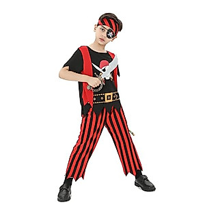 Lingway Toys Kids Pirate Costume,Pirate Role Play Dress Up Completed 8pcs Set for Kids 5-6years