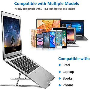 Laptop Stand, Laptop Holder Riser Computer Stand, Adjustable Aluminum Foldable Portable Notebook Stand, Compatible with MacBook Air Pro, HP, Lenovo, Dell, More 10-15.6” Laptops and Tablets (Silver)