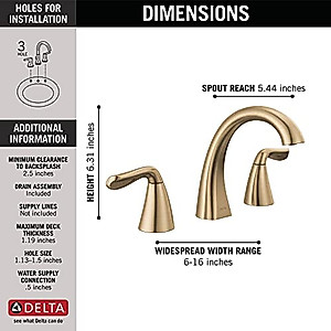 Delta Faucet Arvo Widespread Bathroom Faucet 3 Hole, Gold Bathroom Faucet, Bathroom Sink Faucet, Drain Assembly Included, Champagne Bronze 35840LF-CZ