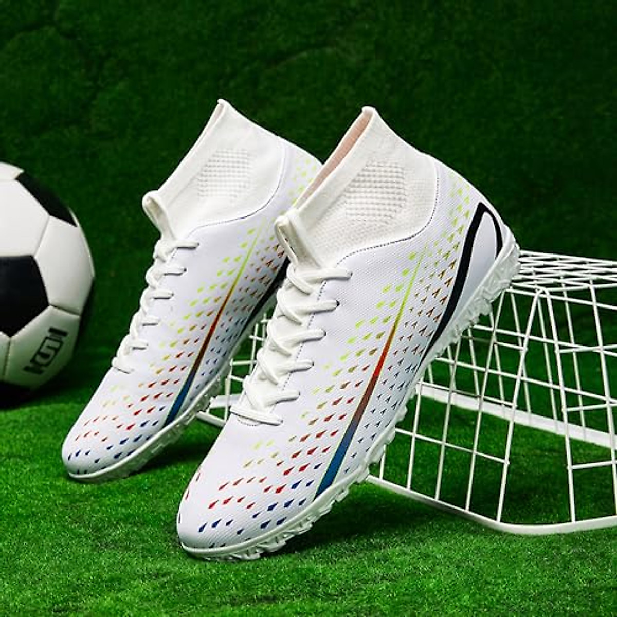 MEBAMY Men’s Football Cleats Professional Futsal Training Lightweight Soccer Shoes Comfortable High-top Spikes Sneakers FG AG Soccer Turf Outdoor Indoor Training Competion Breathable Soccer Boots