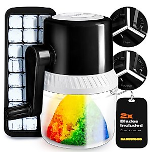Manual Ice Shaver - Snow Cone Machine with Ice Cube Tray, Stainless Steel Blades, & Large Container - Portable Crushed Ice Machine for Home - Shaved Ice Maker Kit for Kids Snowcones, Slushies & More