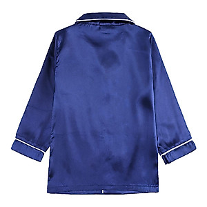 MYGBCPJS 2Pcs Boys Girls Satin Pajamas Set Long Sleeve Classic Silk Pjs Sleepwear Button-Down Top + Pants Loungewear