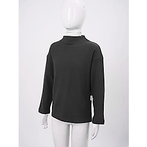 YiZYiF Kids Boys Girls Turtleneck Long Sleeves T-Shirts Thermal Tops Basic Solid Color Cotton Tee Undershirts Black 9-10 Years