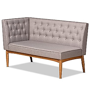 Baxton Studio Riordan Mid-Century Modern Grey Fabric Upholstered and Walnut Brown Finished Wood 2-Piece Dining Nook Banquette Set