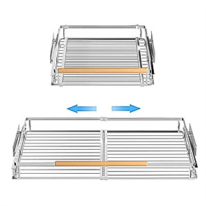 Redrubbit 2 Pack Expandable Pull Out Drawers Cabinet Shelf Organizer, Heavy Steel Metal Wire Slide Out Kitchen Pantry Organizer Storage Shelf, Adjustable Width 16.3~26.3"x17.3" D
