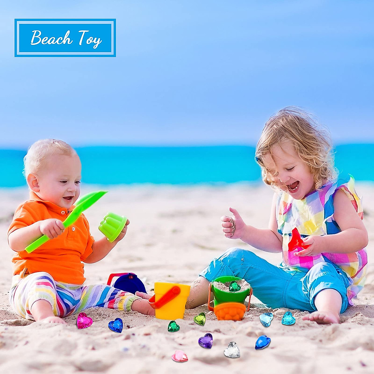 Hicarer Diving Gem Pool Toys Colorful Diamond Crystal Acrylic Heart Shape Gems Summer Underwater Swimming Pool Toys Swimming Training Gift for Kids Boys Girls Prize(30 Pieces)