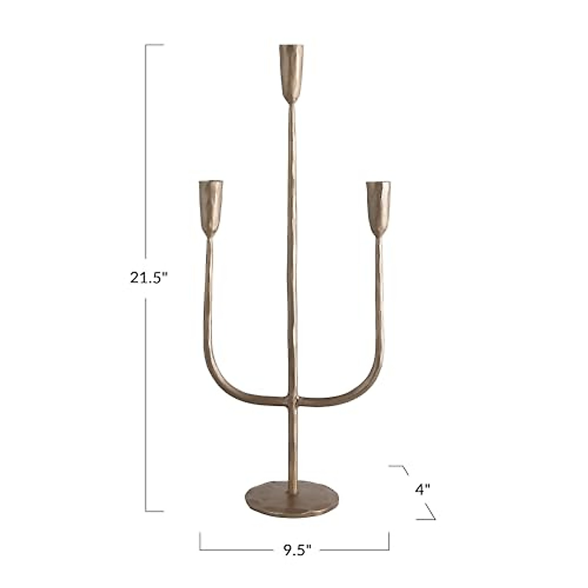 Creative Co-Op Hand-Forged Metal Candelabra, Antique Brass Finish (Holds 3 Taper Candles)