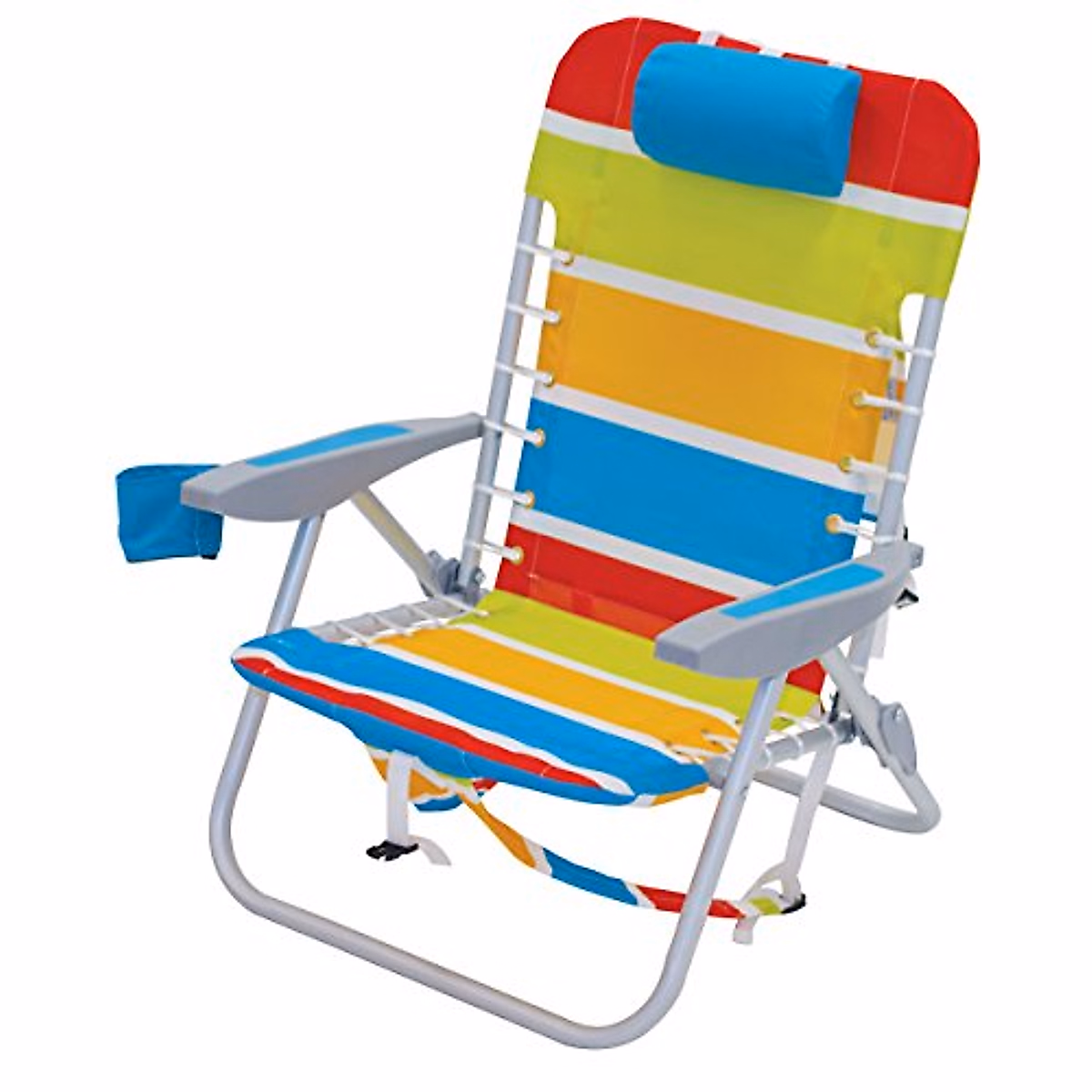 Rio Beach 4-Position Backpack Lace-Up Suspension Folding Beach Chair,Aluminum, Bright Stripe