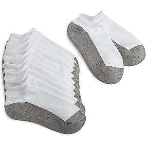 Jefferies Socks Big Boys' Seamless Toe Athletic Low Cut 6-pack, White/Grey, 8-9
